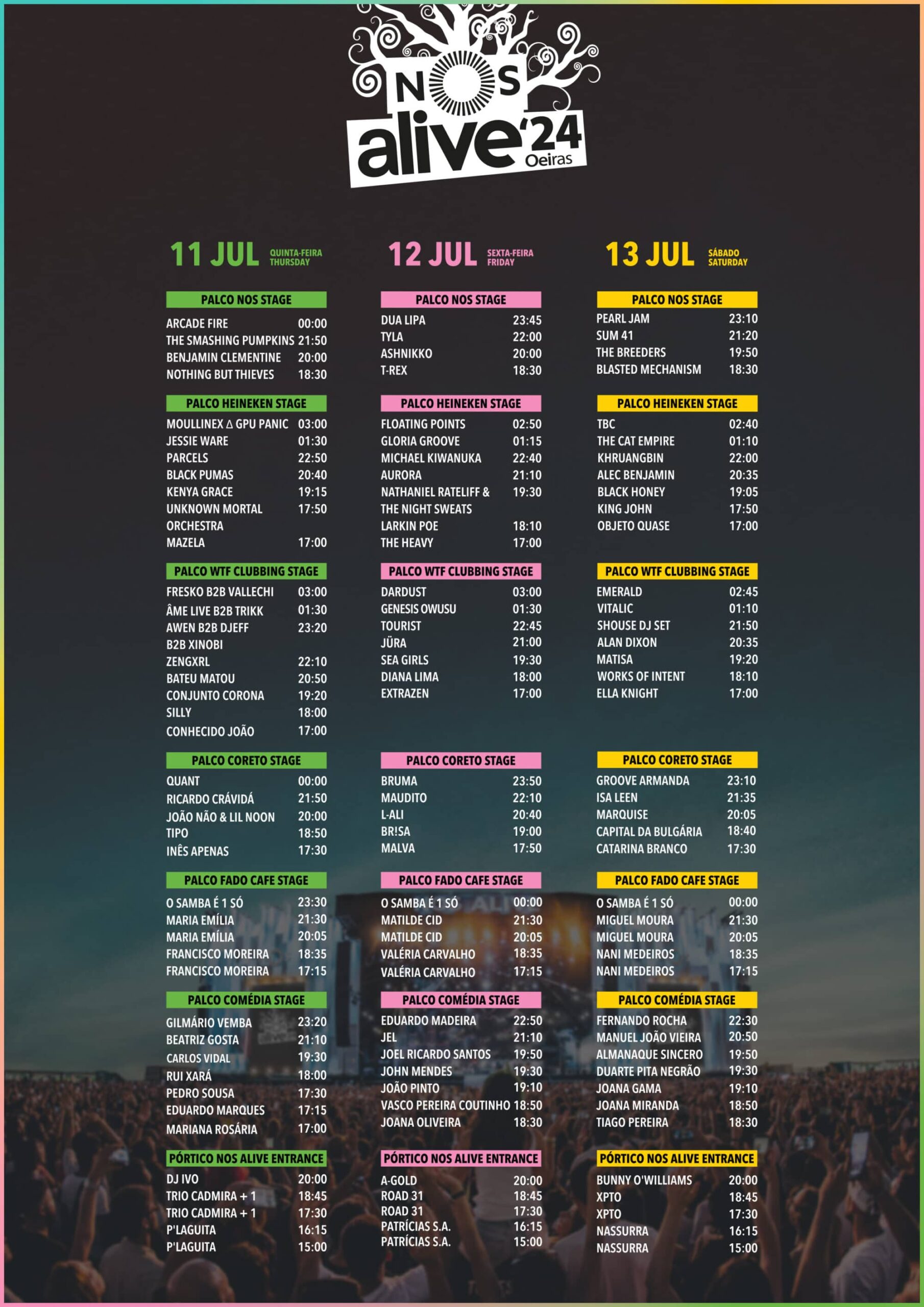 Divulgados os horários do NOS Alive 2024